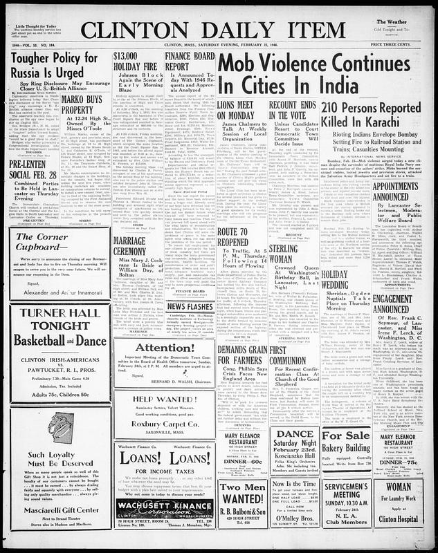 Clinton Daily Item. February 23, 1946 - Digital Commonwealth