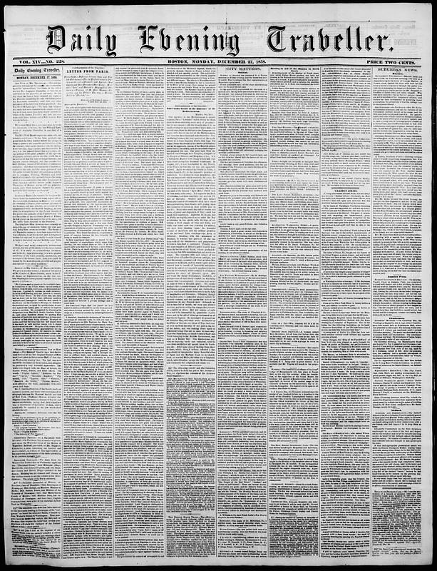 Daily Evening Traveller. December 27, 1858 - Digital Commonwealth