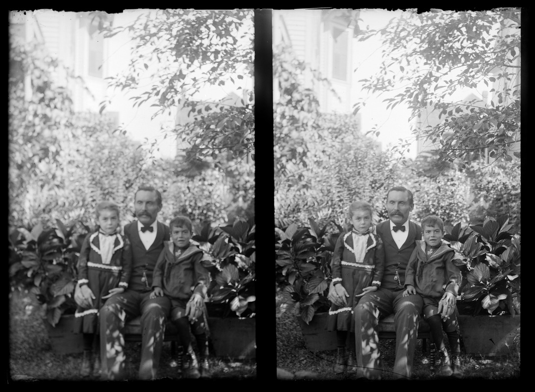 Stereoscopic portrait of C.R Wilhelm with children - Digital Commonwealth