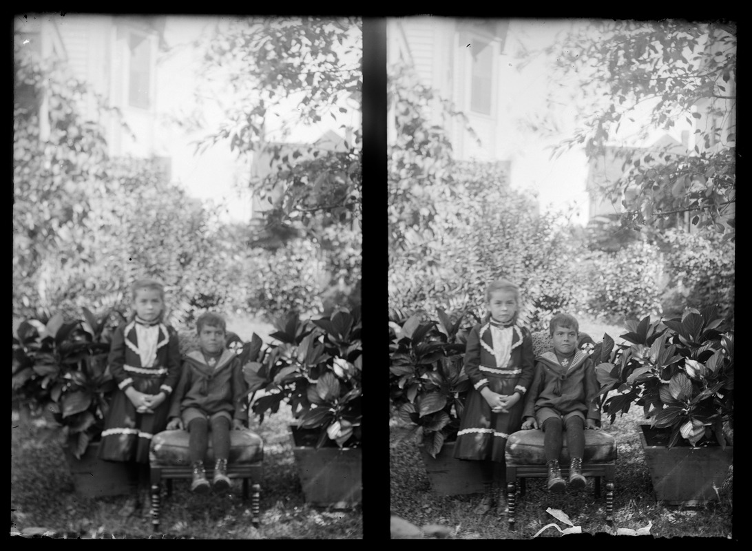 Mabel and Robert Wilhelm in their back yard - Digital Commonwealth