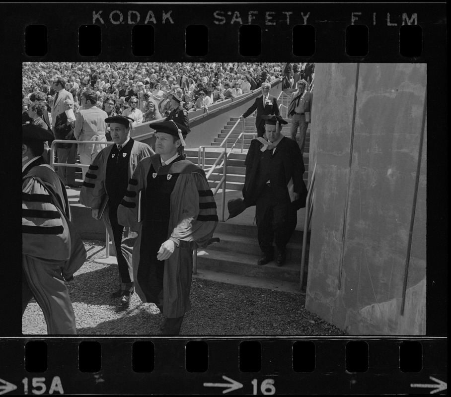 President John Silber (right) and Chairman of the board, Hans Estin ...