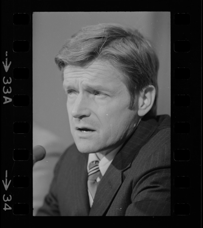 B.U. President John Silber speaks at a press conference after riots ...