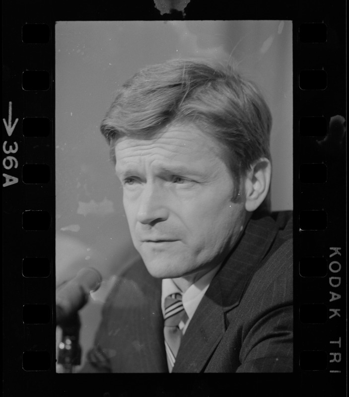 B.U. President John Silber speaks at a press conference after riots ...