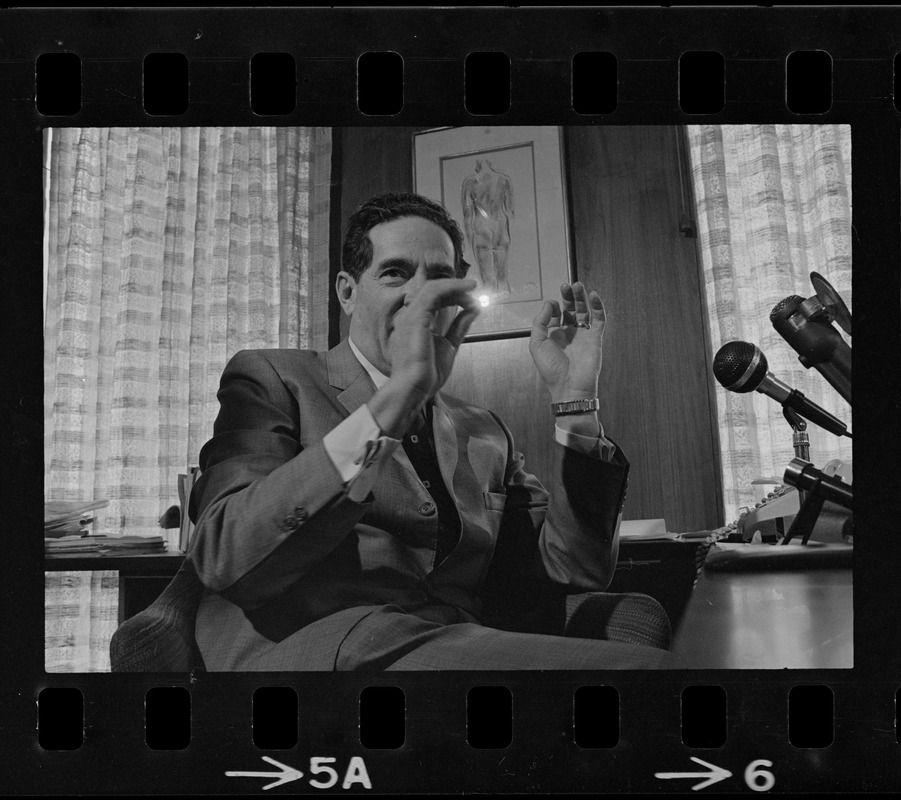 Brandeis University President Morris Abram conducting a press ...
