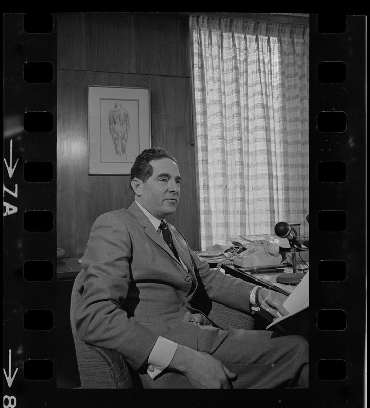 Brandeis University President Morris Abram conducting a press ...