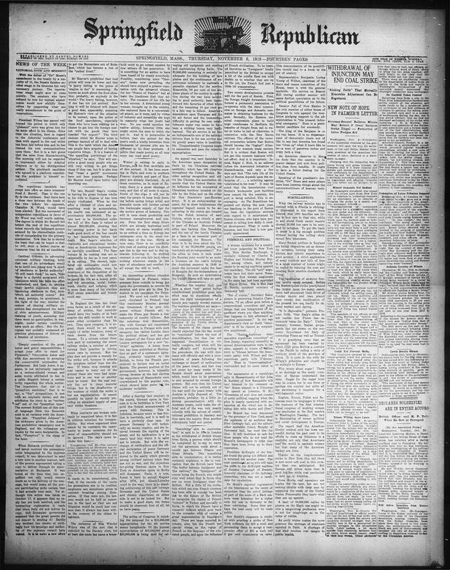 Springfield Weekly Republican. November 06, 1919 - Digital Commonwealth