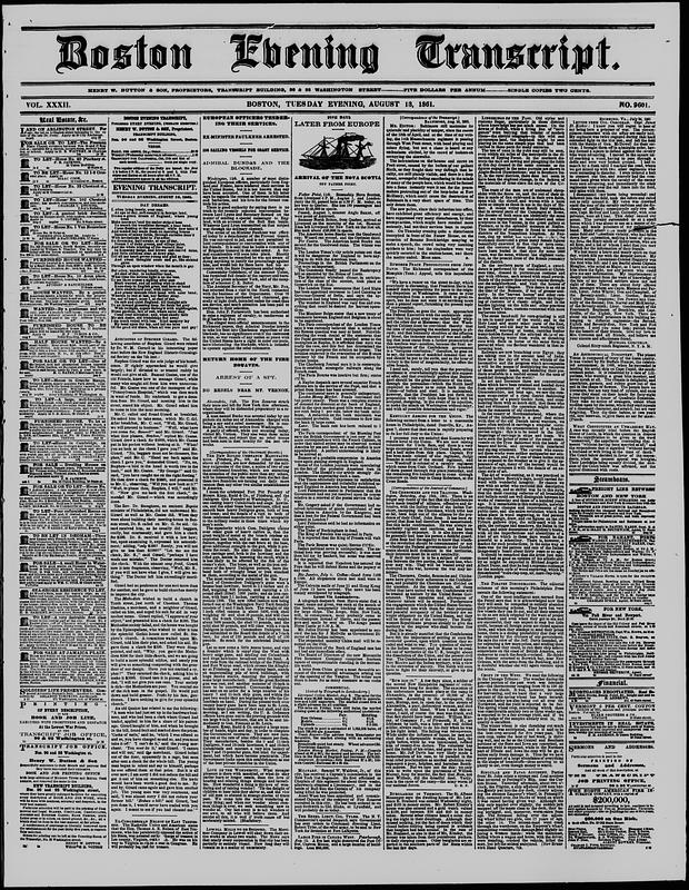 Boston Evening Transcript. August 13, 1861 - Digital Commonwealth