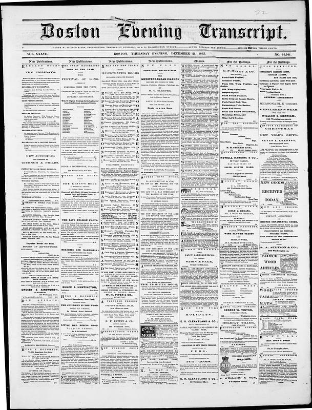 Boston Evening Transcript. December 21, 1865 - Digital Commonwealth
