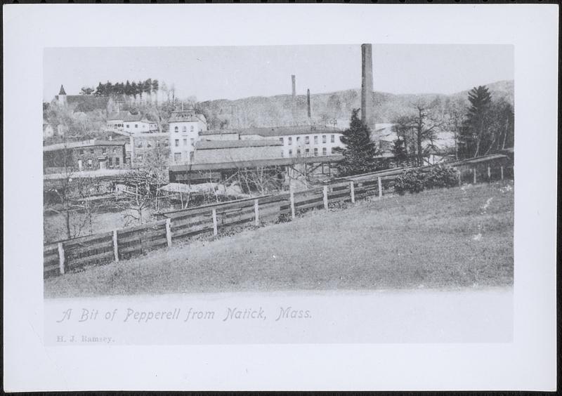 Pepperell Paper Mill from across the river, showing Main Street bridge ...