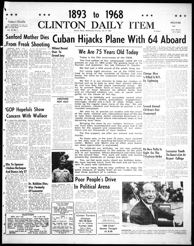 Clinton Daily Item. July 17, 1968 - Digital Commonwealth