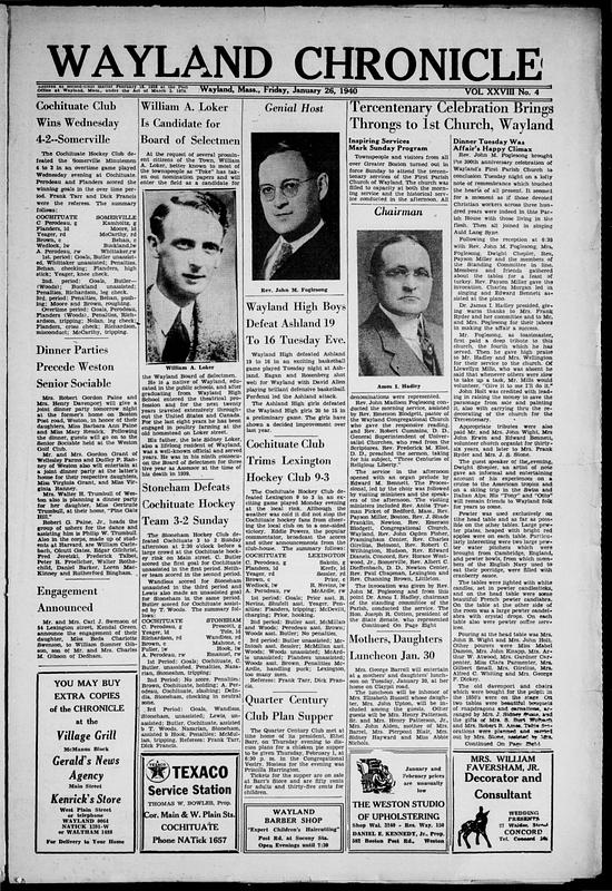The Wayland Chronicle. January 26, 1940 - Digital Commonwealth