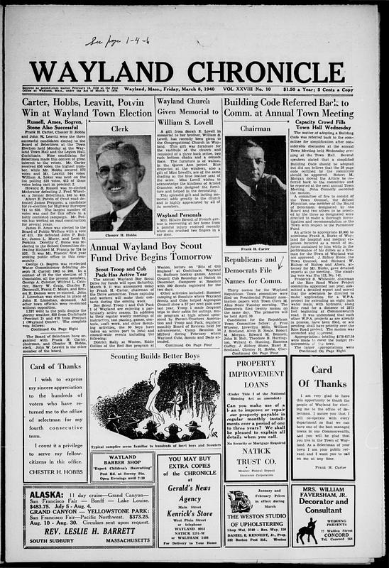 The Wayland Chronicle. March 08, 1940 - Digital Commonwealth
