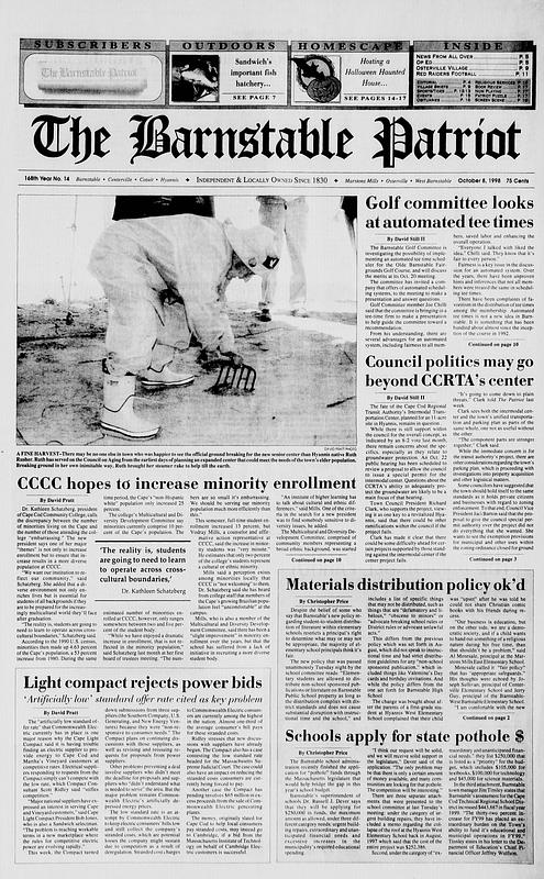 Barnstable Patriot. October 08, 1998 - Digital Commonwealth