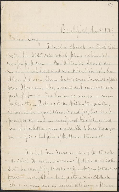 Letter from R.C. Jewett to John D. Long, November 8, 1869 - Digital ...