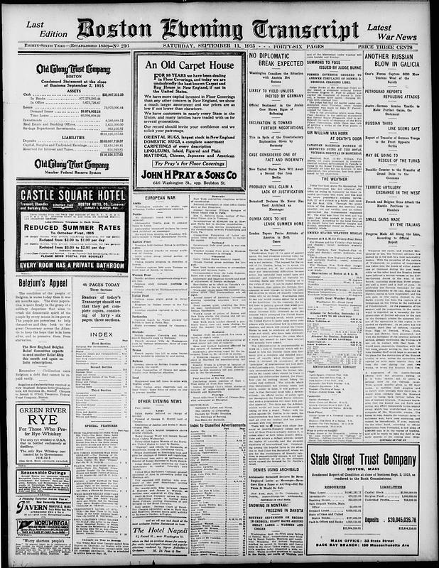 Boston Evening Transcript. September 11, 1915 - Digital Commonwealth