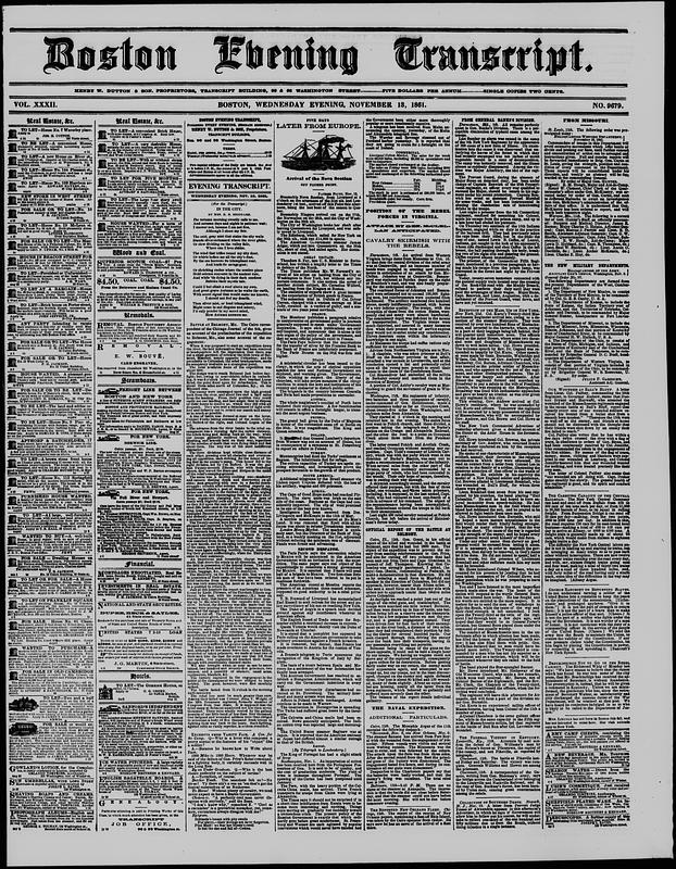 Boston Evening Transcript. November 13, 1861 - Digital Commonwealth