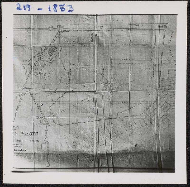 Photo of portion of 1853 map "Plan of the Receiving Basin showing ...