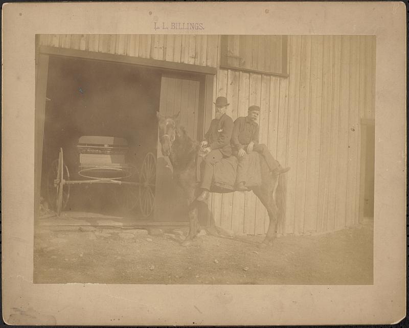 Leonard Lorenzo Billings and friend, both riding on the same horse, in ...
