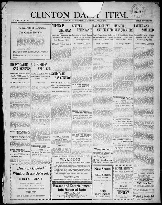 Clinton Daily Item. April 01, 1925 - Digital Commonwealth