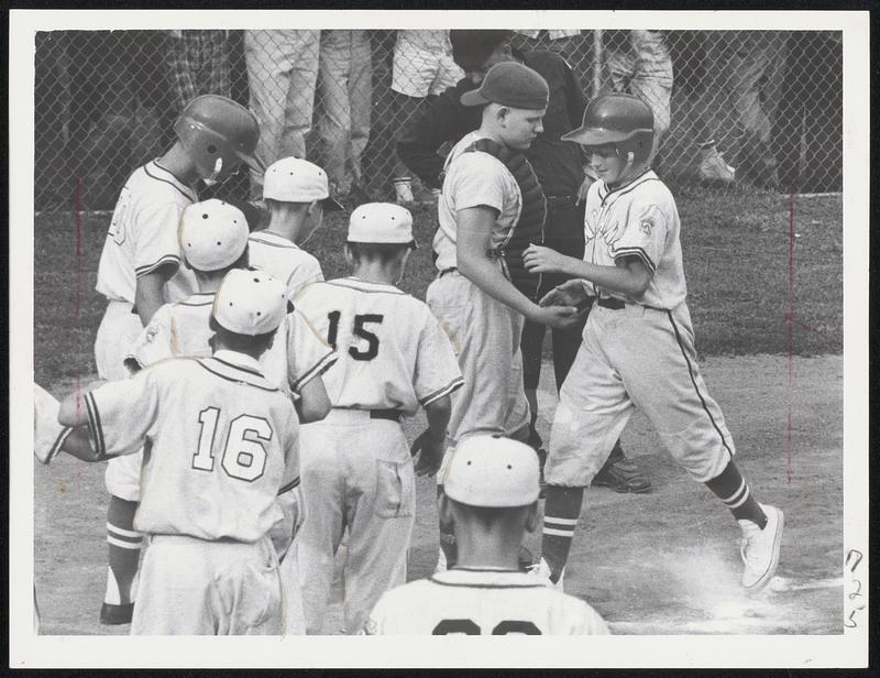 Peabody vs Northampton. Bob Konevich - Peabody crosses plate after 2 ...