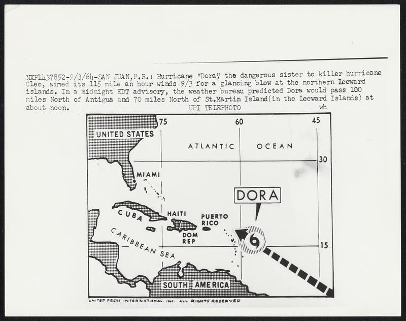 Hurricane "Dora," the dangerous sister to killer hurricane Cleo, aimed ...