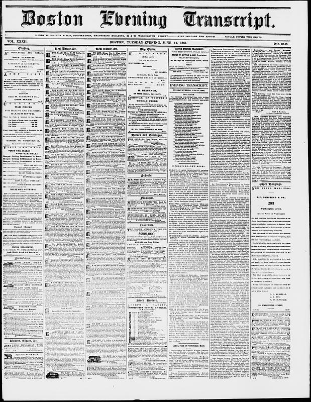 Boston Evening Transcript. June 11, 1861 - Digital Commonwealth