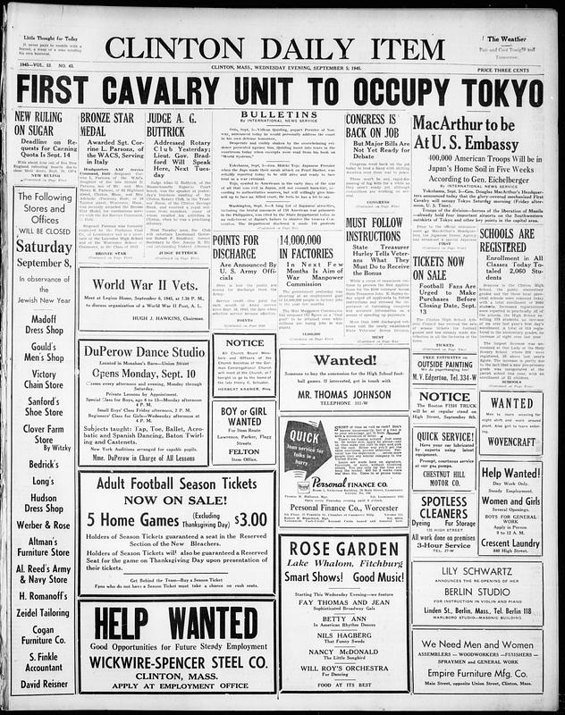 Clinton Daily Item. September 05, 1945 - Digital Commonwealth