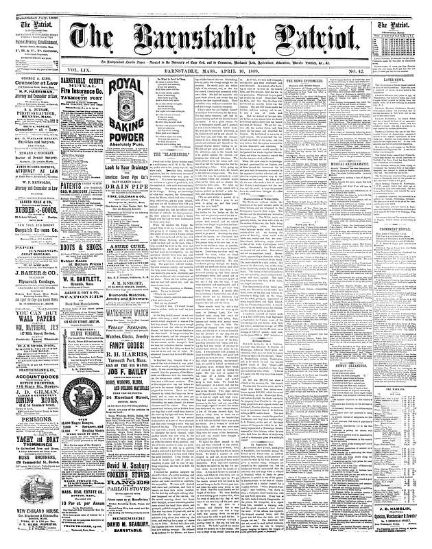 Barnstable Patriot. April 16, 1889 - Digital Commonwealth