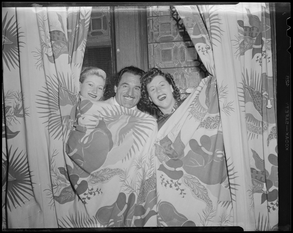 Rocky Marciano and wrestlers Yukon Eric and Don Eagle, Hotel Touraine ...