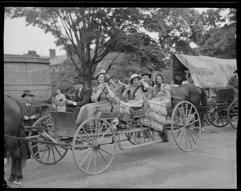 Parade of old fashioned carts and wagons - Digital Commonwealth