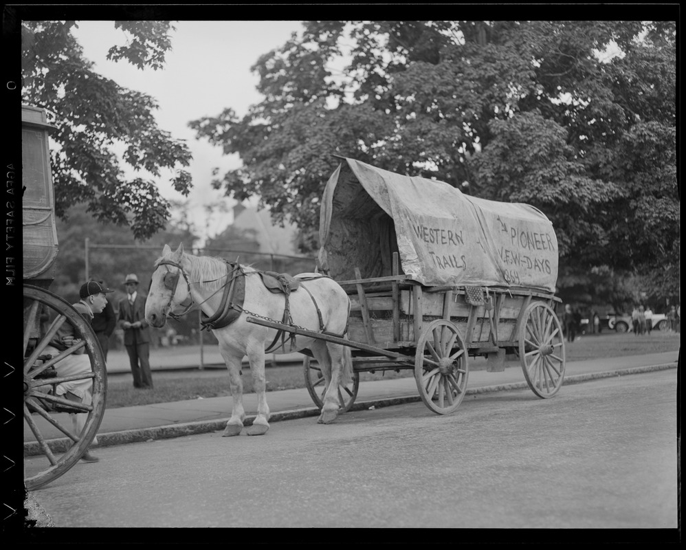 Parade of old fashioned carts and wagons - Digital Commonwealth