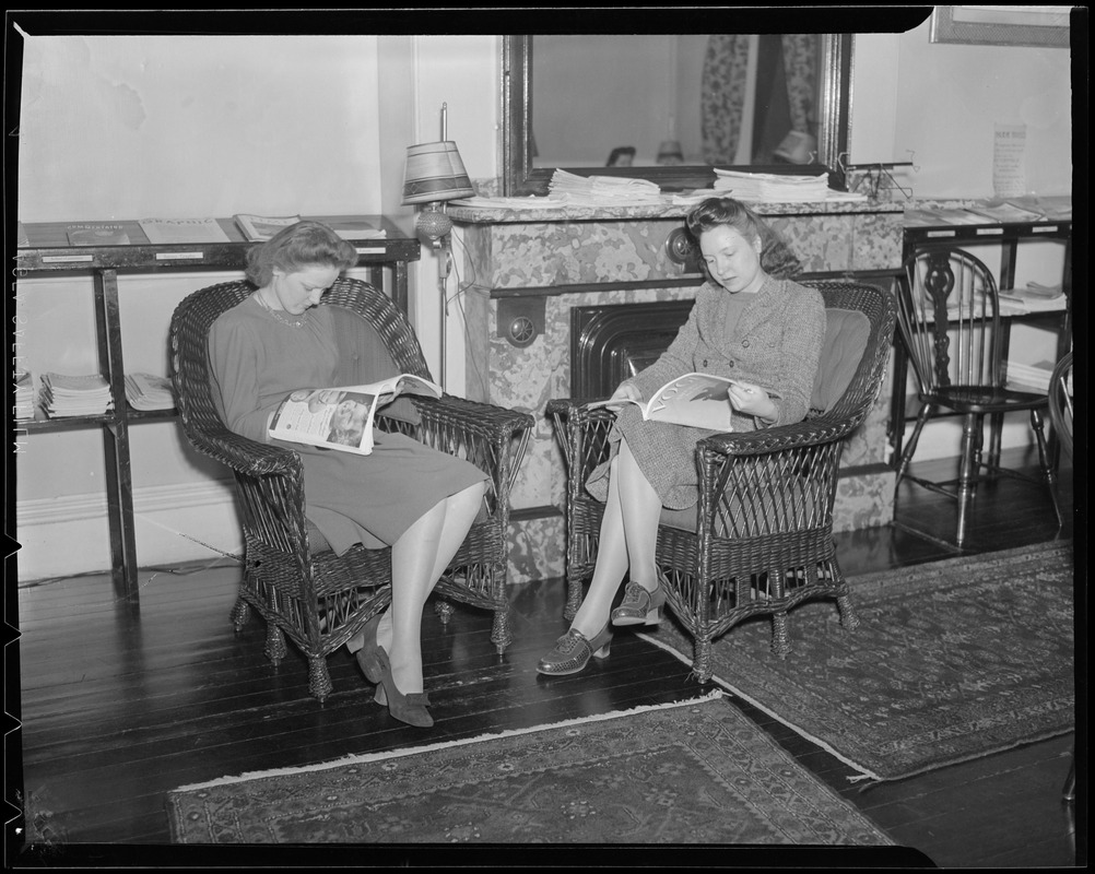 WWII: Girls reading, Franklin Square House - Digital Commonwealth