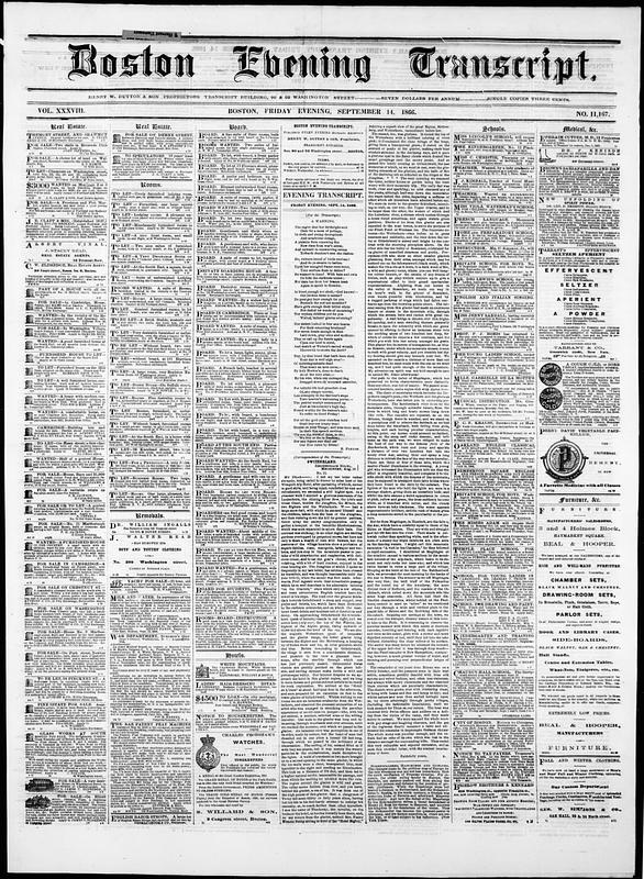 Boston Evening Transcript. September 14, 1866 - Digital Commonwealth