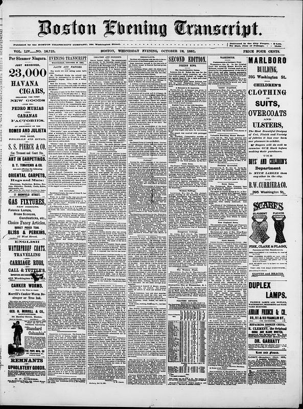 Boston Evening Transcript. October 26, 1881 - Digital Commonwealth