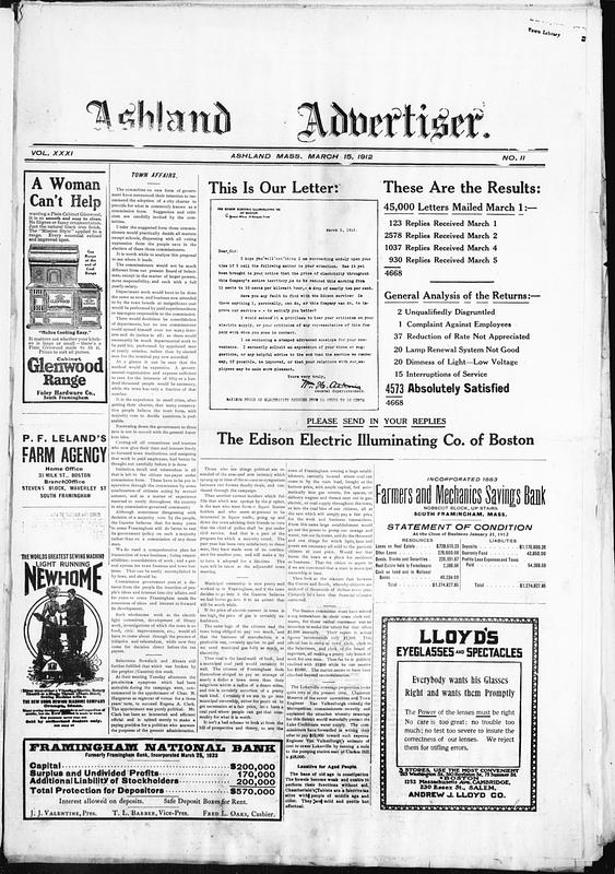 The Ashland Advertiser. March 15, 1912 - Digital Commonwealth