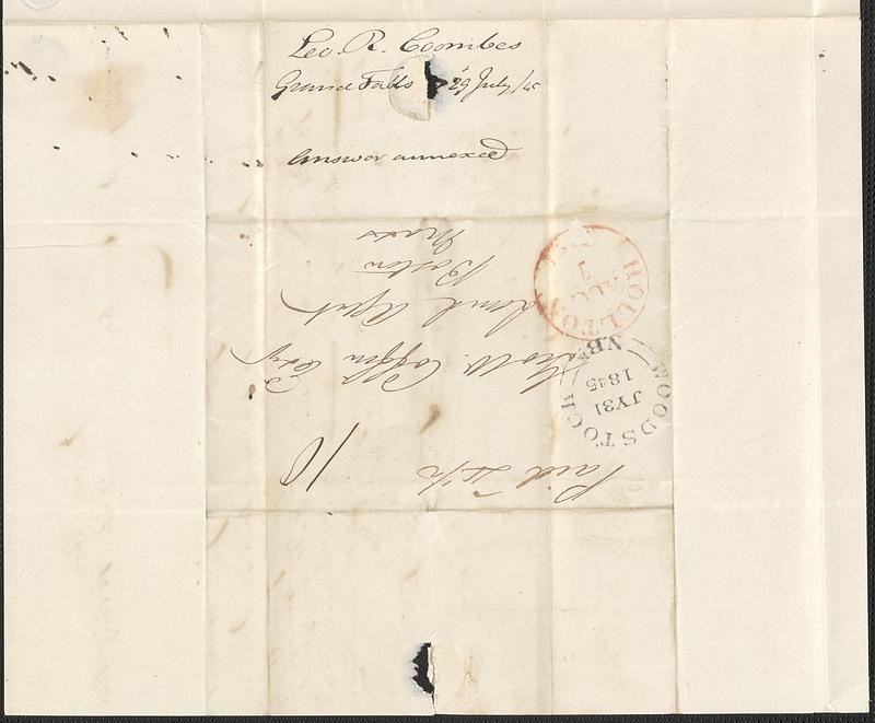 Major Coombes to George Coffin, 29 July 1845 - Digital Commonwealth