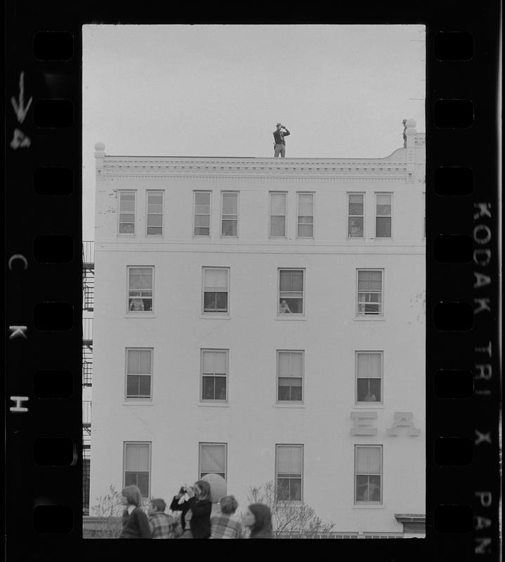 Cop overlooking crowd during President Gerald Ford's visit in Concord ...
