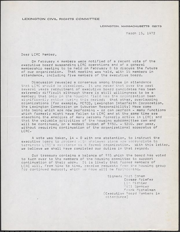 Letter to LCRC Member from Executive Board Members about suspending ...