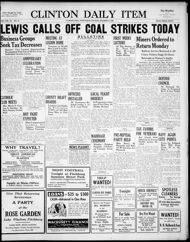 Clinton Daily Item. October 17, 1945 - Digital Commonwealth