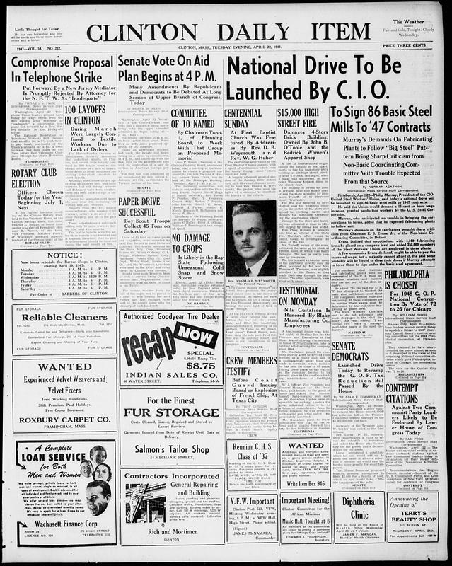 Clinton Daily Item. April 22, 1947 - Digital Commonwealth