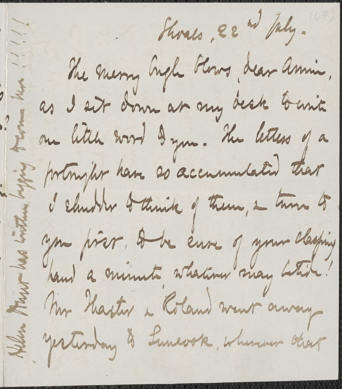 Celia Thaxter autograph letter signed to Annie Fields, Shoals, [N.H ...