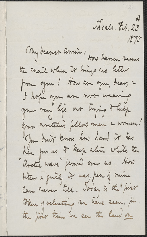 Celia Thaxter autograph letter signed to Annie Fields, Shoals, [N.H ...