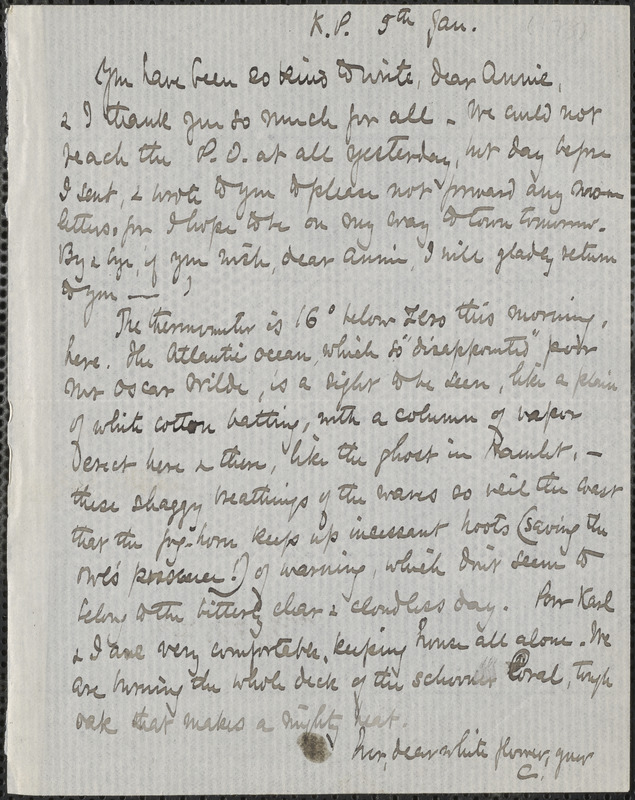 Celia Thaxter autograph letter signed to Annie Fields, K[ittery] P[oint ...