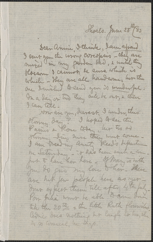Celia Thaxter autograph letter signed to Annie Fields, [Shoals, [N.H ...