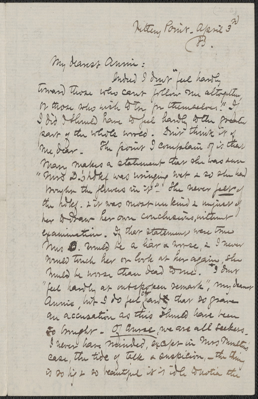 Celia Thaxter autograph letter signed to Annie Fields, Kittery Point ...