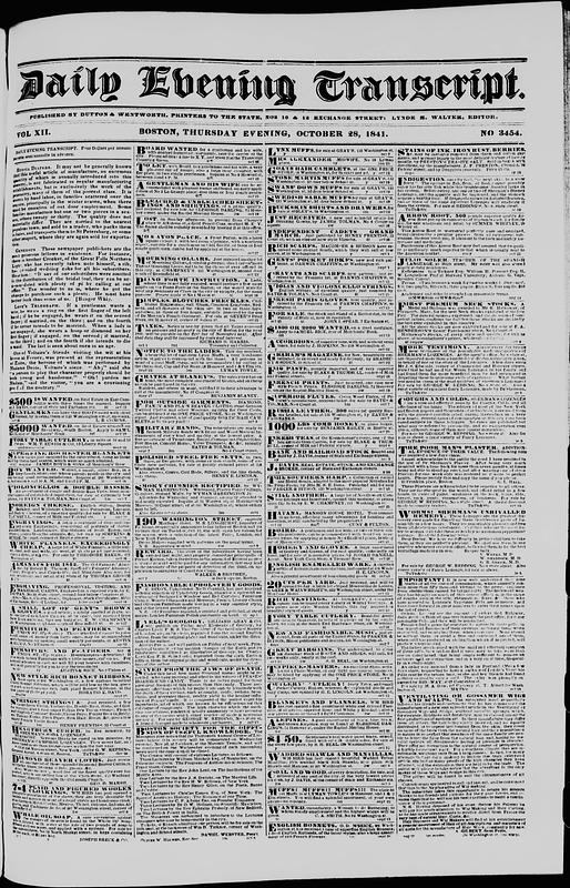 Daily Evening Transcript. October 28, 1841 - Digital Commonwealth