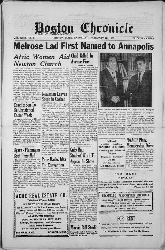Boston Chronicle. February 22, 1958 - Digital Commonwealth