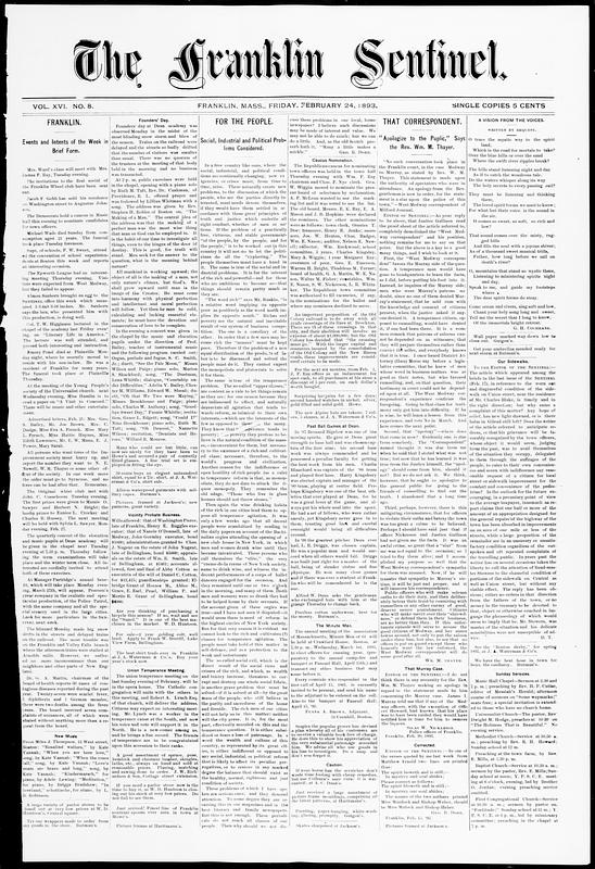 The Franklin Sentinel. February 24, 1893 - Digital Commonwealth