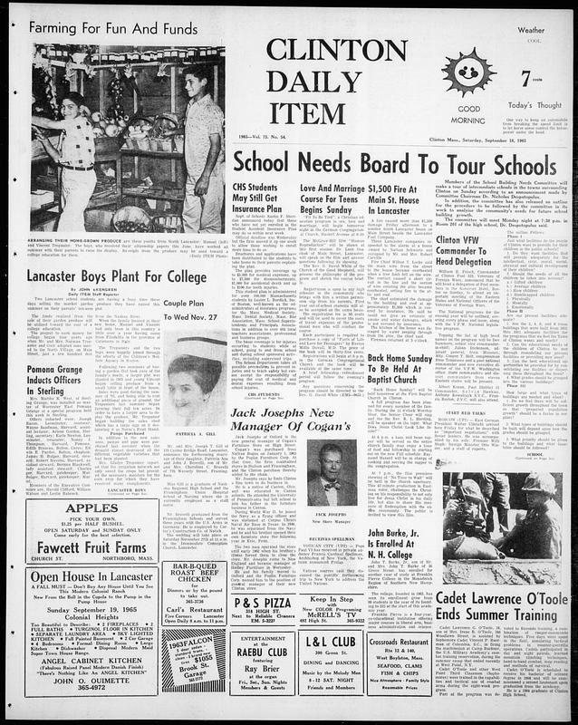 Clinton Daily Item. September 18, 1965 - Digital Commonwealth