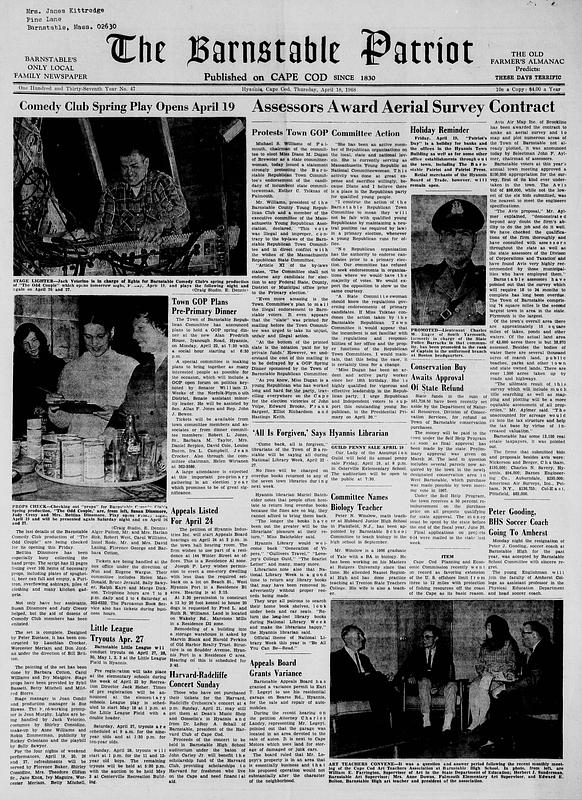 Barnstable Patriot. April 18, 1968 - Digital Commonwealth
